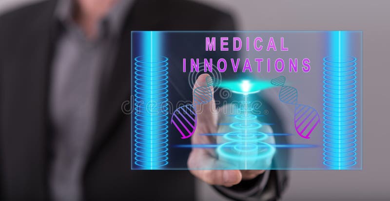 Man Touching a Medical Innovation Concept on a Touch Screen Stock ...