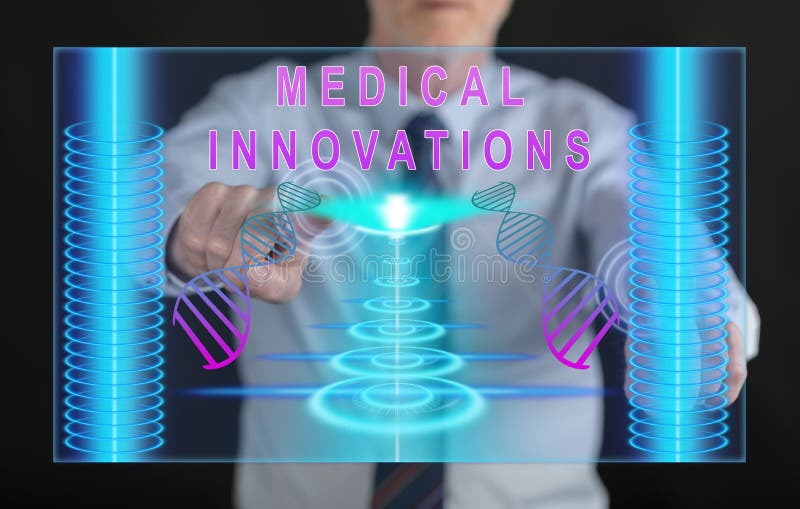 Man Touching a Medical Innovation Concept on a Touch Screen Stock ...