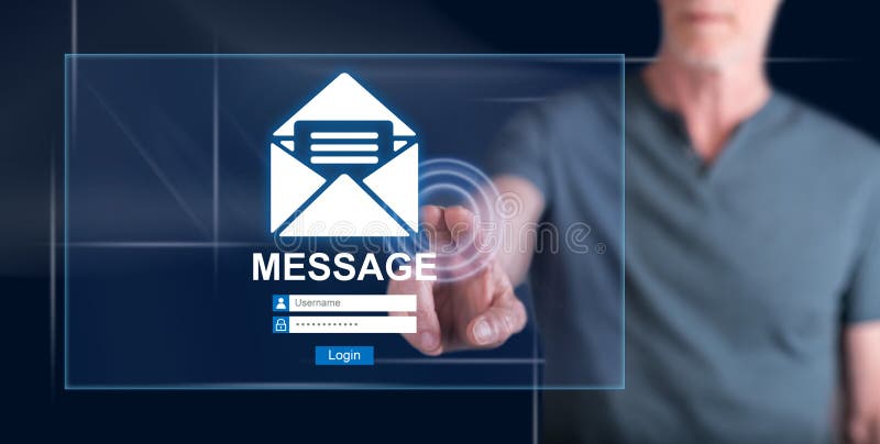 Man Touching a Message Concept Stock Image - Image of message, paper ...