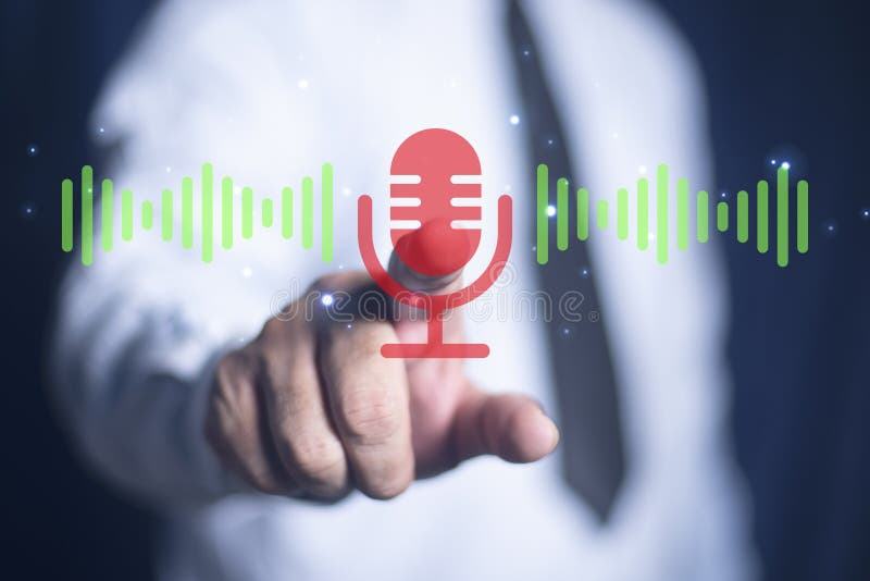 Man Touching Microphone Icon. Personal Assistant and Voice Recognition ...