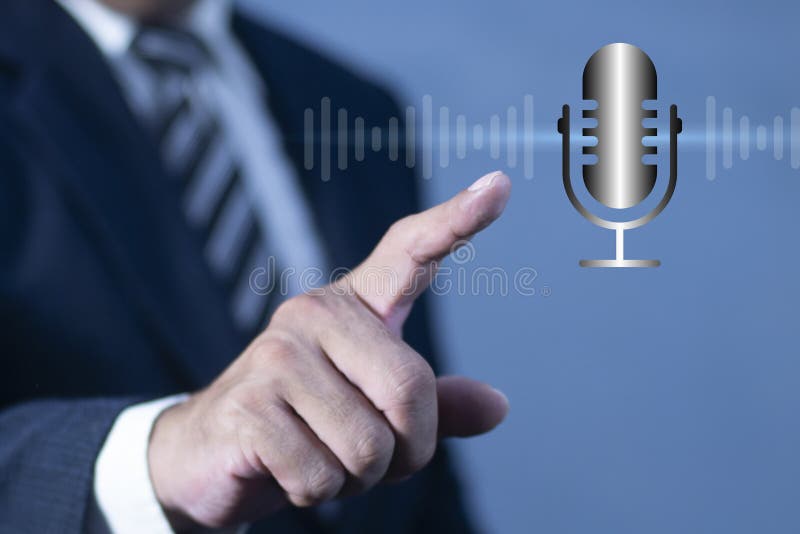 Man Touching Microphone Icon. Personal Assistant and Voice Recognition ...