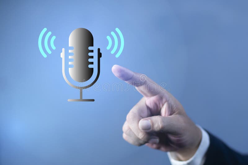 Man Touching Microphone Icon. Personal Assistant and Voice Recognition ...
