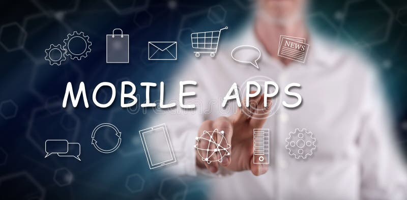 Man Touching a Mobile Apps Concept Stock Photo - Image of icon, apps ...