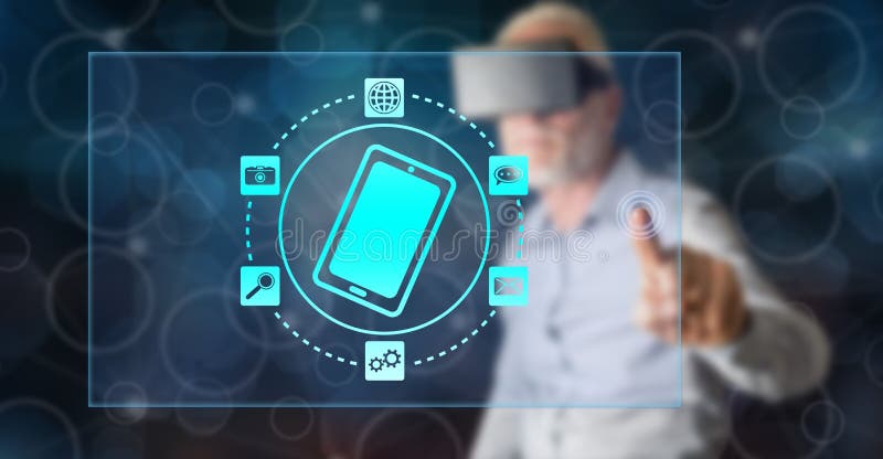 Man Touching a Mobile Apps Concept Stock Photo - Image of smartphone ...