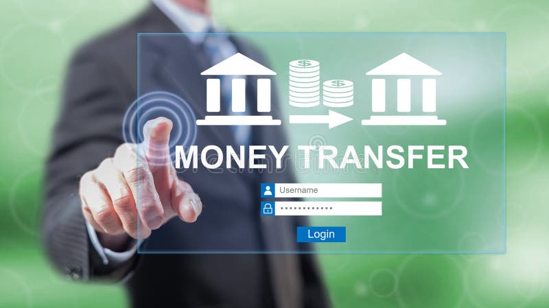 Man Touching a Money Transfer Concept Stock Image - Image of business ...
