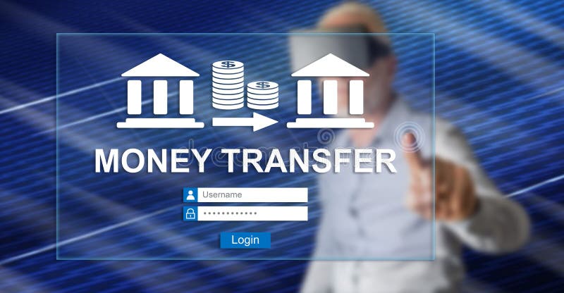 Man Touching a Money Transfer Concept Stock Photo - Image of business ...