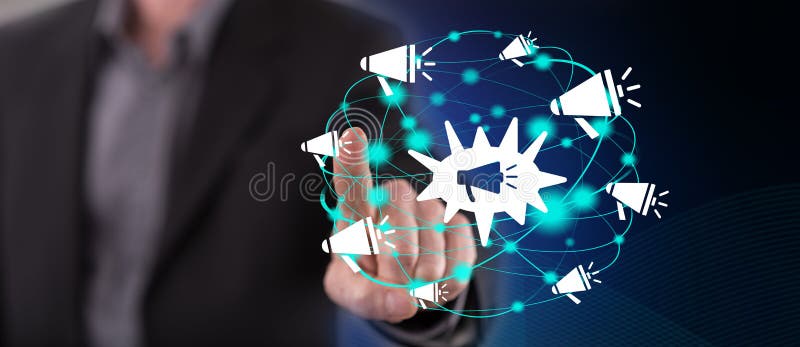 Man Touching a Network Communication Concept Stock Photo - Image of ...