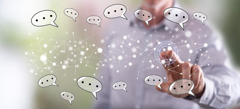 Man Touching a Network Communication Concept Stock Photo - Image of ...