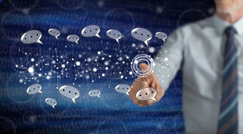 Man Touching a Network Communication Concept Stock Photo - Image of ...