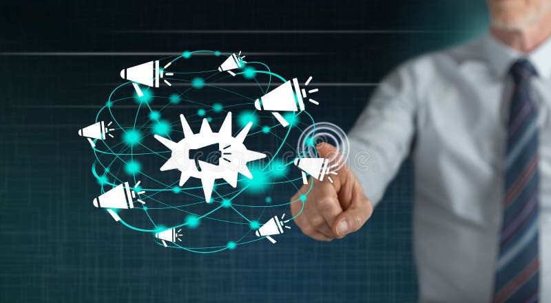 Man Touching a Network Communication Concept Stock Photo - Image of ...