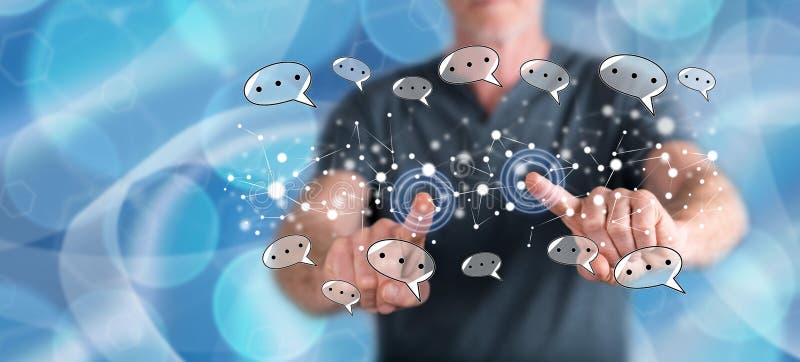 Man Touching a Network Communication Concept Stock Photo - Image of ...