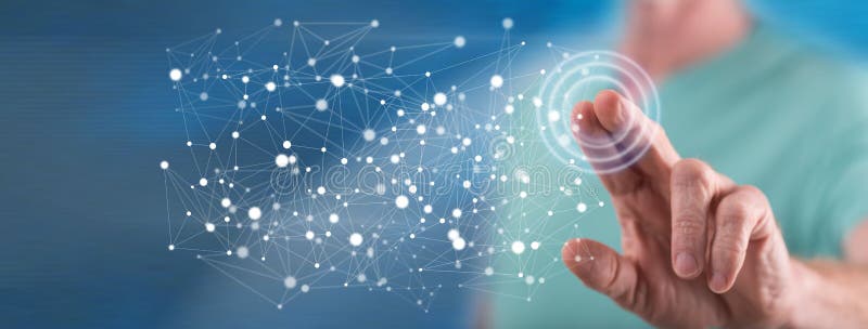 Man Touching a Network Concept Stock Illustration - Illustration of ...