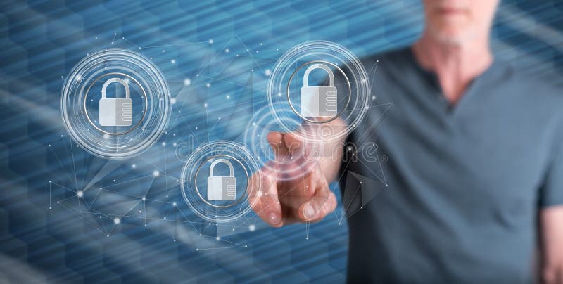 Man Touching a Network Safety Concept Stock Image - Image of ...