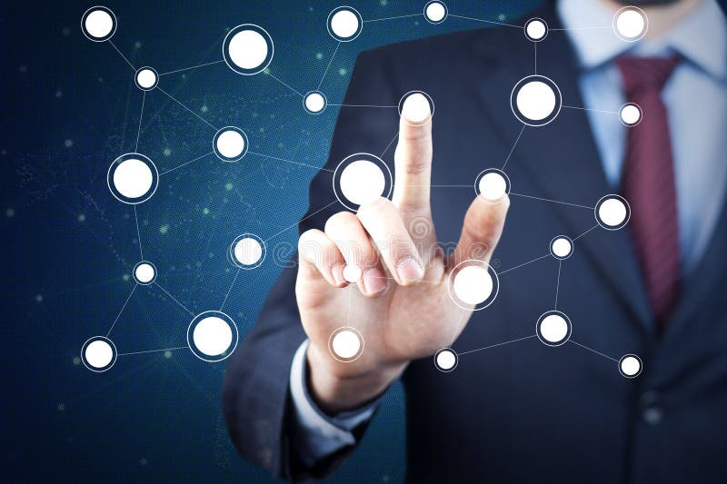 Man Touching Network in Screen Stock Image - Image of future, computer ...