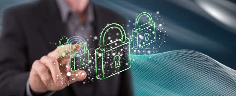 Man Touching a Network Security Concept Stock Image - Image of ...