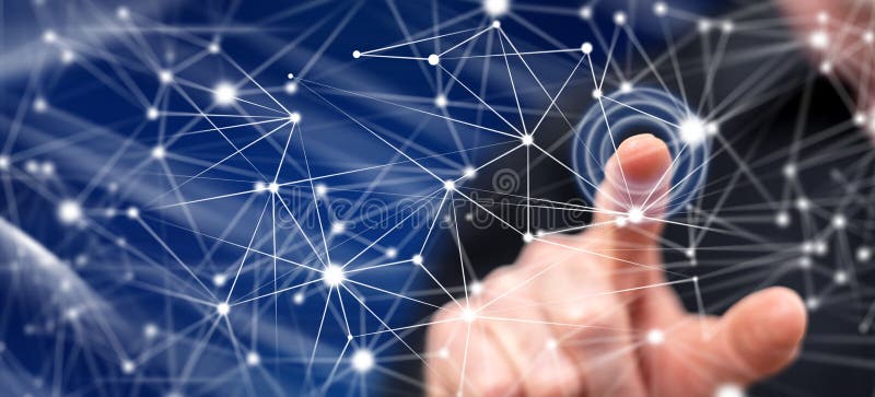Man touching a network stock photo. Image of technology - 194933786