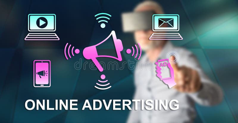 Man Touching an Online Advertising Concept Stock Photo - Image of ...