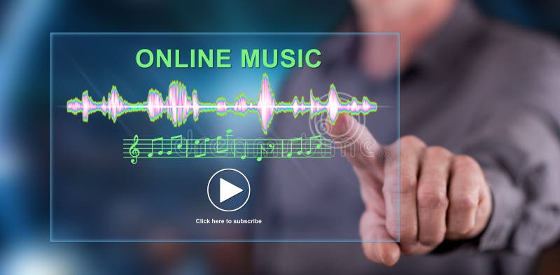 Man Touching an Online Music Concept on a Touch Screen Stock Image ...