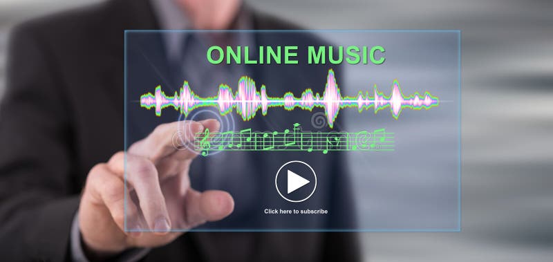 Man Touching an Online Music Concept on a Touch Screen Stock Image ...