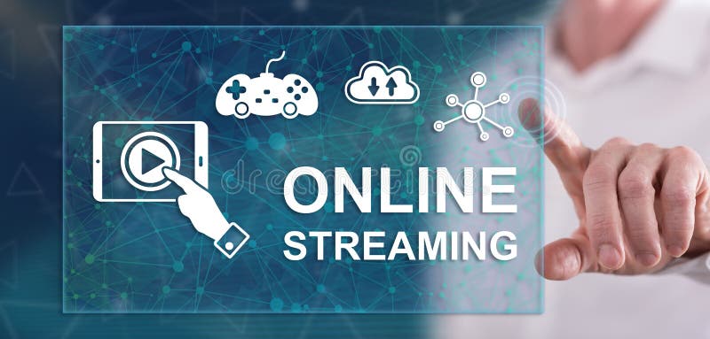 Man Touching an Online Streaming Concept Stock Image - Image of ...