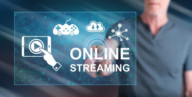 Man Touching an Online Streaming Concept Stock Photo - Image of ...
