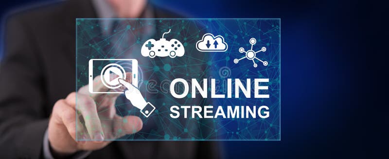 Man Touching an Online Streaming Concept Stock Photo - Image of ...