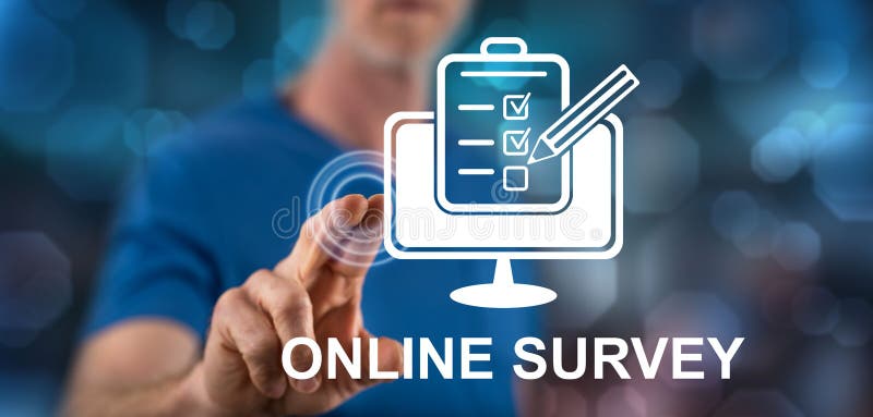 Man Touching an Online Survey Concept Stock Photo - Image of person ...