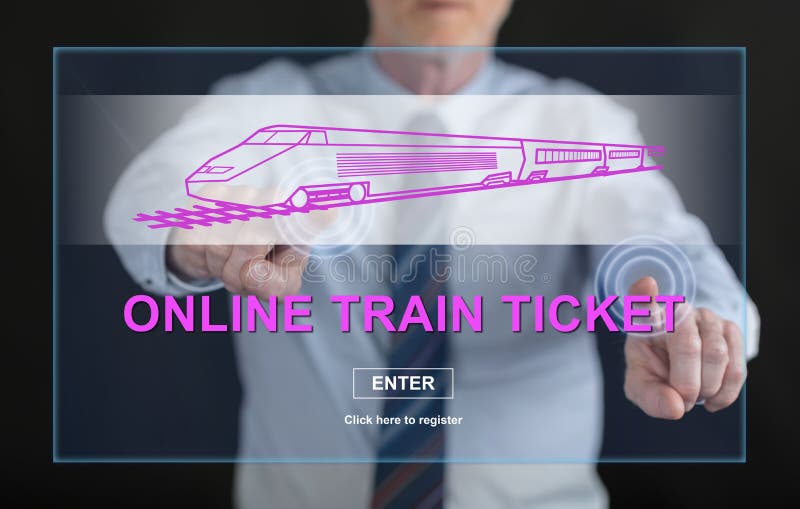 Man Touching an Online Train Ticket Concept on a Touch Screen Stock ...