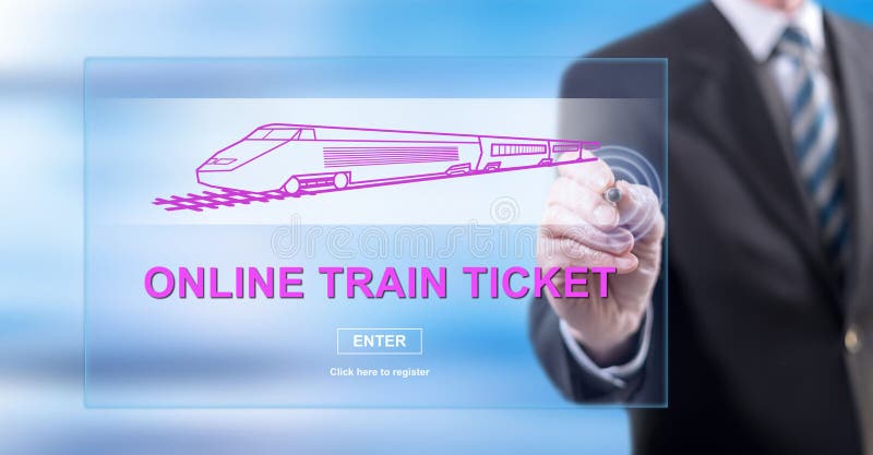 Man Touching an Online Train Ticket Concept Stock Image - Image of rail ...