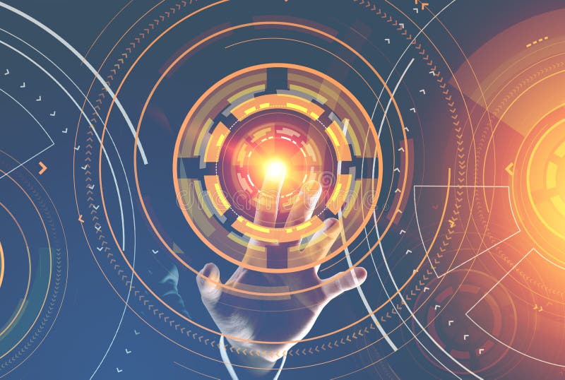 Man Touching Orange Gui Interface Stock Image - Image of design ...