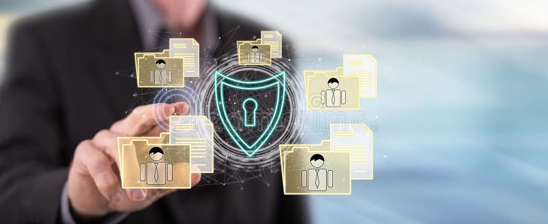 Man Touching a Personal Data Security Concept Stock Photo - Image of ...