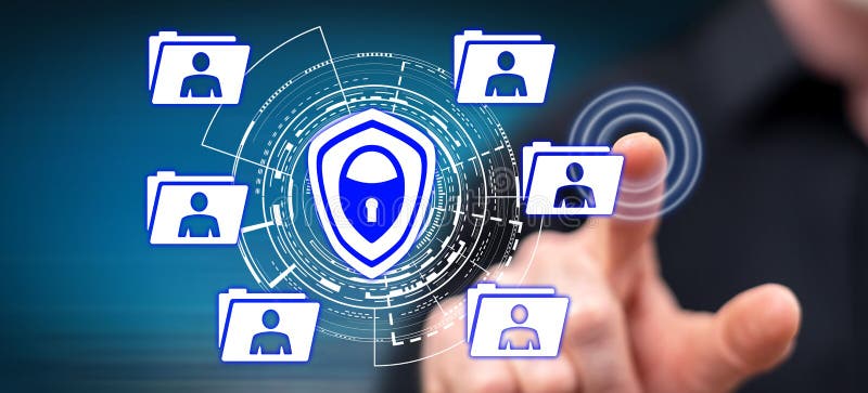 Man Touching a Personal Data Security Concept Stock Image - Image of ...