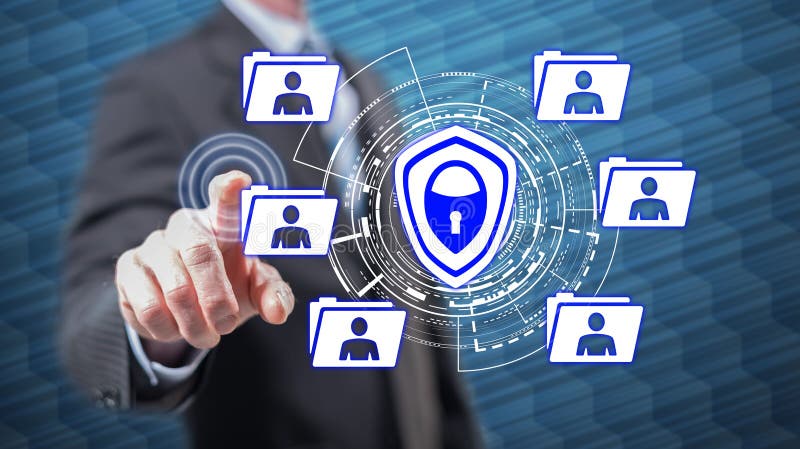 Man Touching a Personal Data Security Concept Stock Image - Image of ...