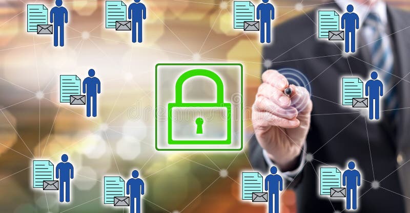 Man Touching a Personal Data Security Concept Stock Photo - Image of ...