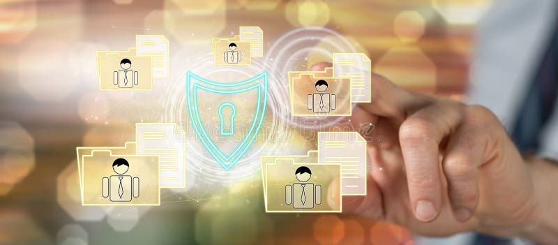 Man Touching a Personal Data Security Concept Stock Photo - Image of ...