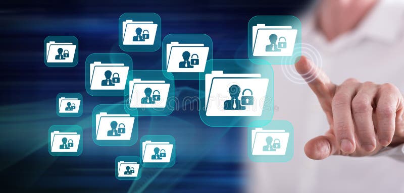 Man Touching a Personal Data Security Concept Stock Photo - Image of ...