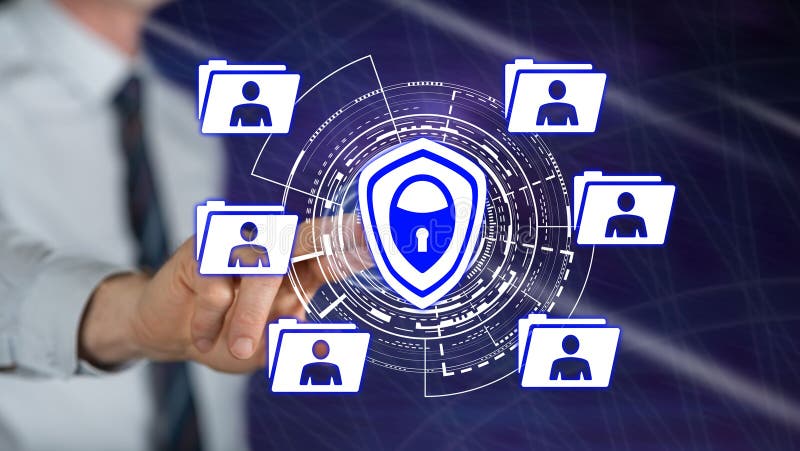Man Touching a Personal Data Security Concept Stock Image - Image of ...