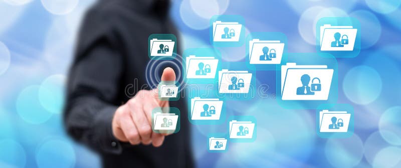 Man Touching a Personal Data Security Concept Stock Photo - Image of ...