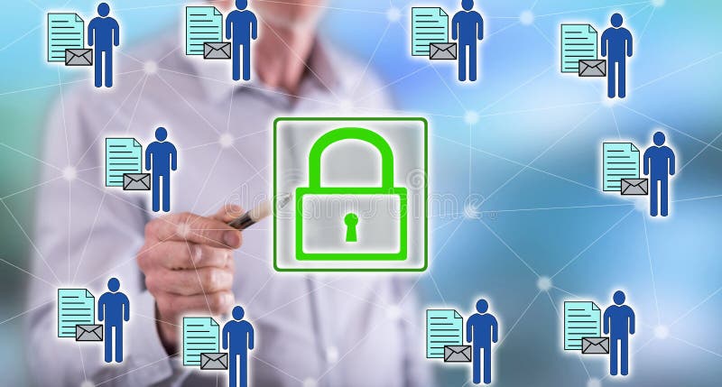 Man Touching a Personal Data Security Concept on a Touch Screen Stock ...