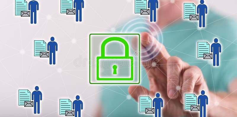 Man Touching a Personal Data Security Concept on a Touch Screen Stock ...