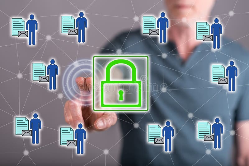 Man Touching a Personal Data Security Concept Stock Photo - Image of ...