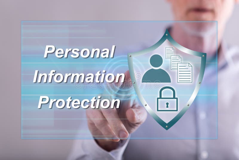 Man Touching a Personal Information Protection Concept on a Touch ...