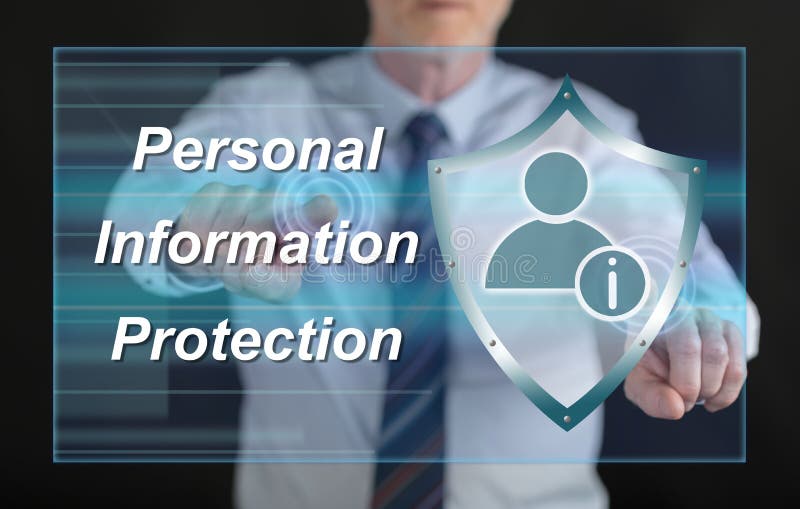 Man Touching a Personal Information Protection Concept on a Touch ...