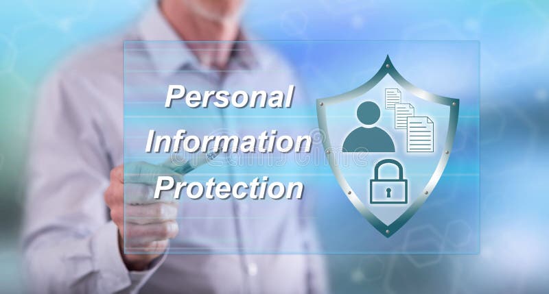 Man Touching a Personal Information Protection Concept Stock Image ...