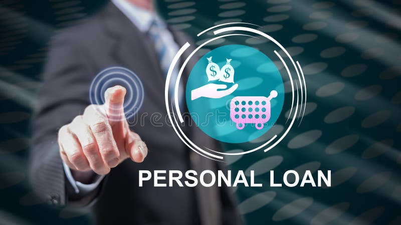 Man Touching a Personal Loan Concept Stock Illustration - Illustration ...