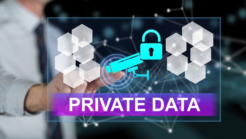 Man Touching a Private Data Concept Stock Image - Image of screen ...
