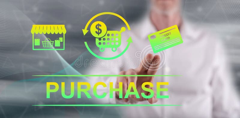 Man Touching a Purchase Concept Stock Image - Image of commerce, retail ...