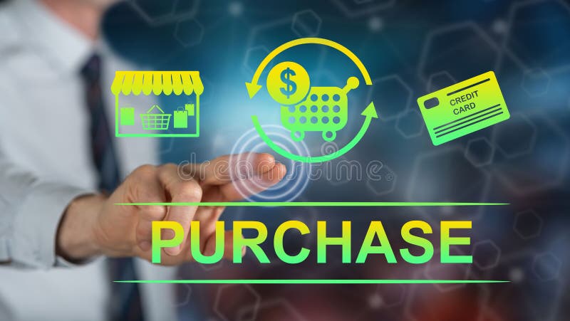 Man Touching a Purchase Concept Stock Image - Image of transfer, symbol ...