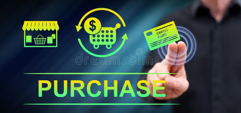 Man Touching a Purchase Concept Stock Image - Image of trolley ...