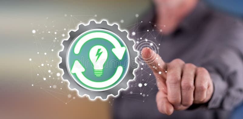 Man Touching a Renewable Energy Concept Stock Image - Image of energy ...